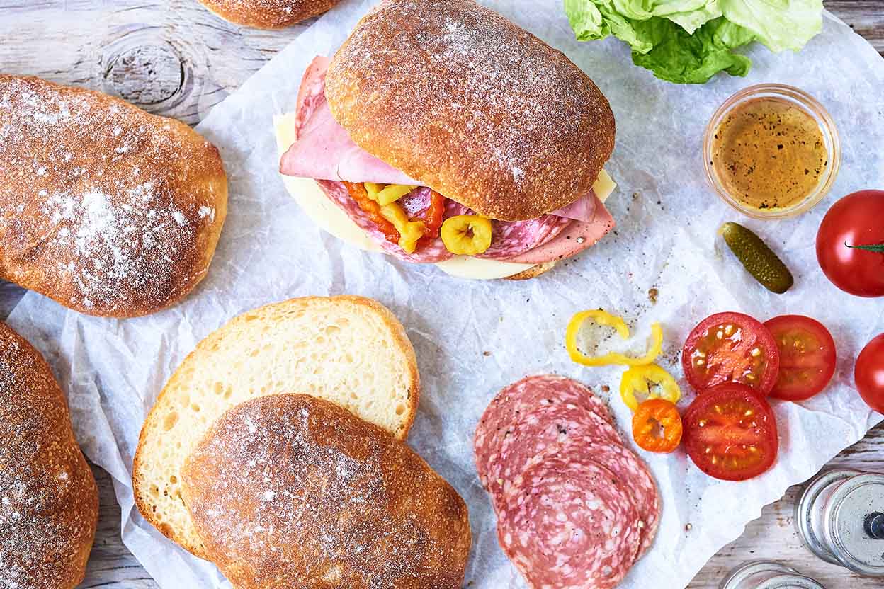 No Knead Chewy Sandwich Rolls Recipe King Arthur Flour